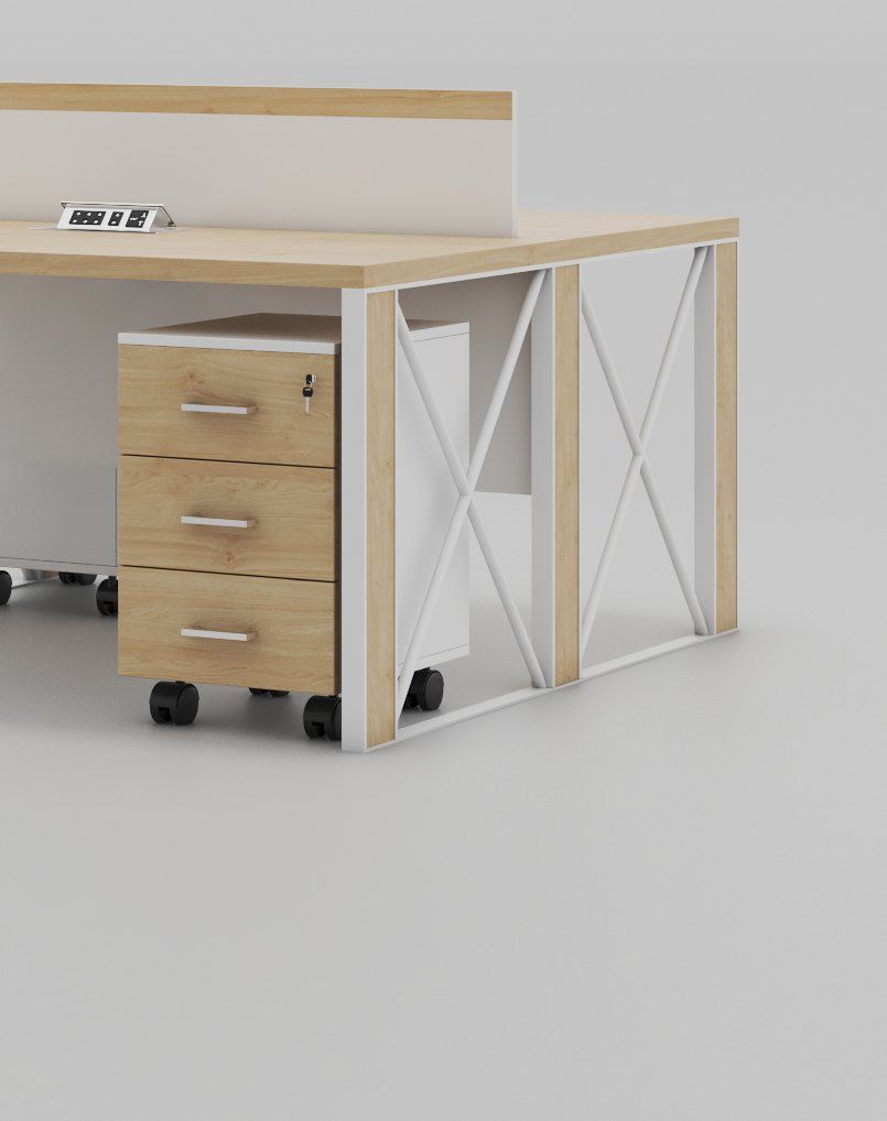 Cube 4 Seats Workstation (White Leg) | Wood Oasis