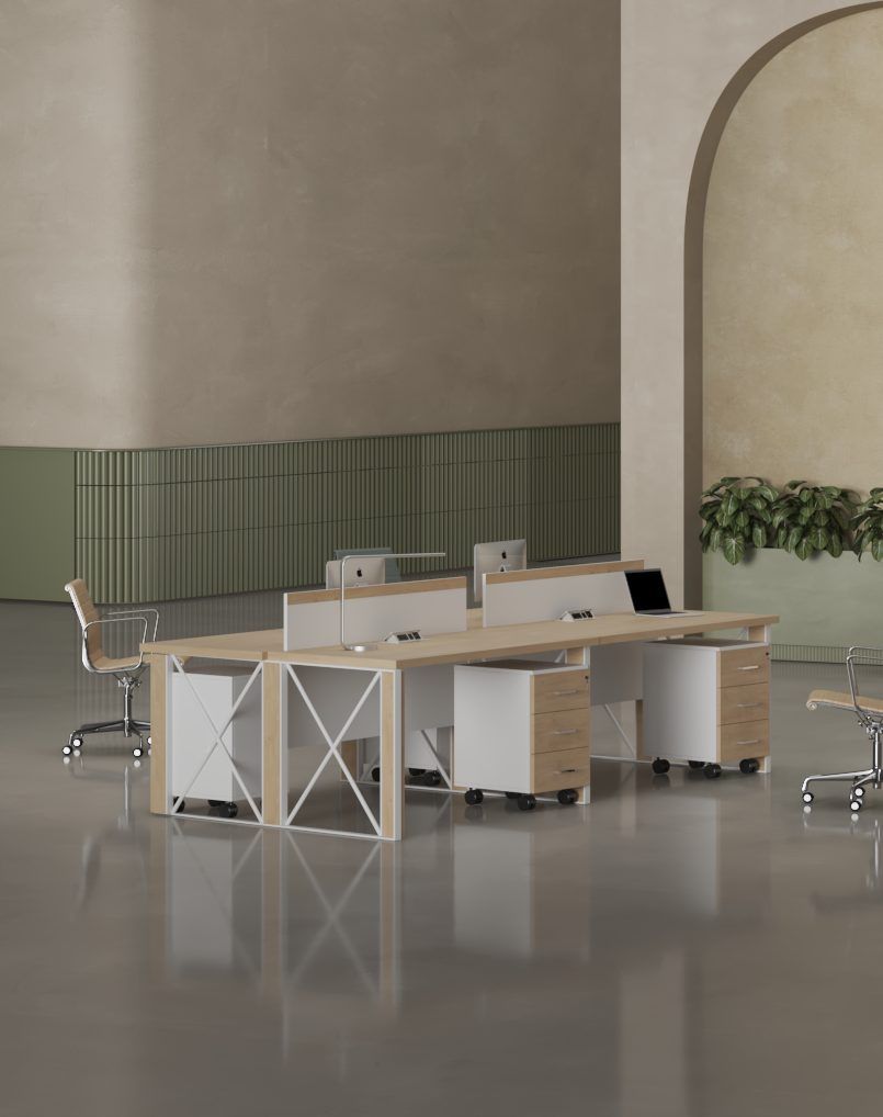 Cube 4 Seats Workstation (White Leg) | Wood Oasis